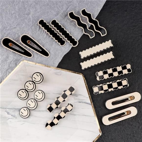 Accessories | 16 Pcs No Bend Hair Clips Black White Checker Hair ...